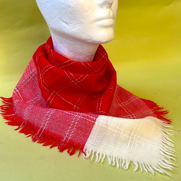 Vintage | Accessories | Vintage 7s Classic Redwhite Wool Shawl With ...